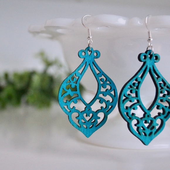 Teresa Mercer Made | Jewelry | Nwt Laser Cut Wooden Turquoise Earrings ...